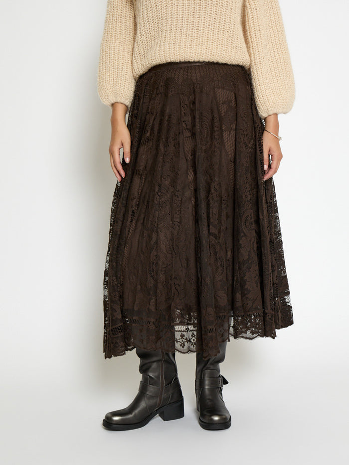 PCGreta Lace Skirt - Java Brown Print